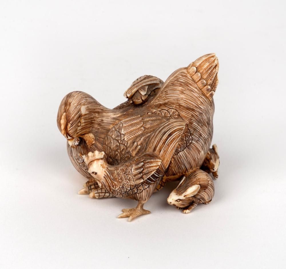Meiji Period Japanese Ivory Okimono Figural Group of Animals - Ivory ...