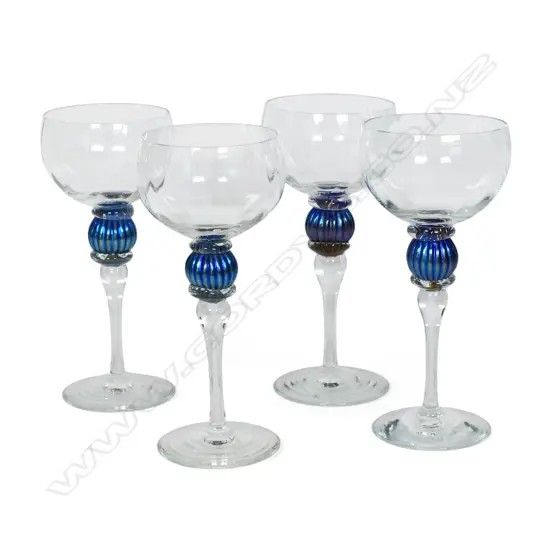Set of Four Garry Nash Glass Drinking Goblets, 1993 - New Zealand ...