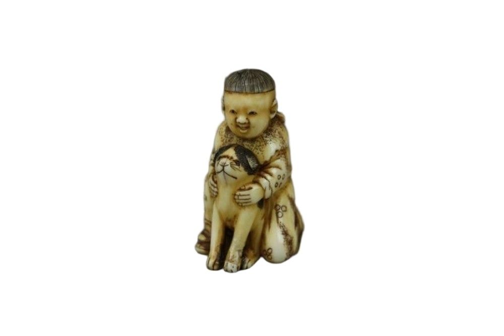Signed Ivory Netsuke of Karako and Dog by Sawaki Masakazu - Netsuke ...