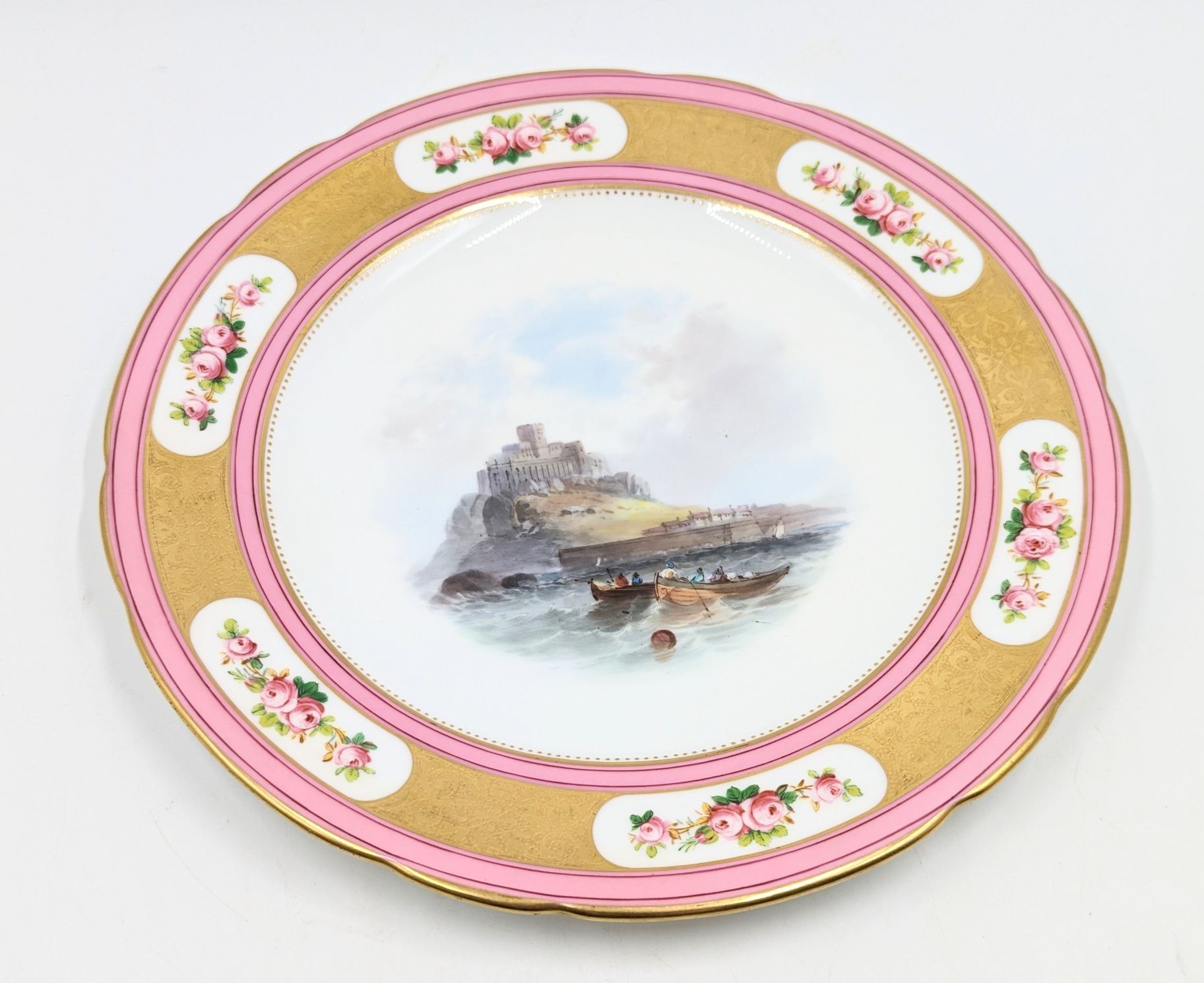 Hand-painted Mintons porcelain plate with castle and boating scene ...