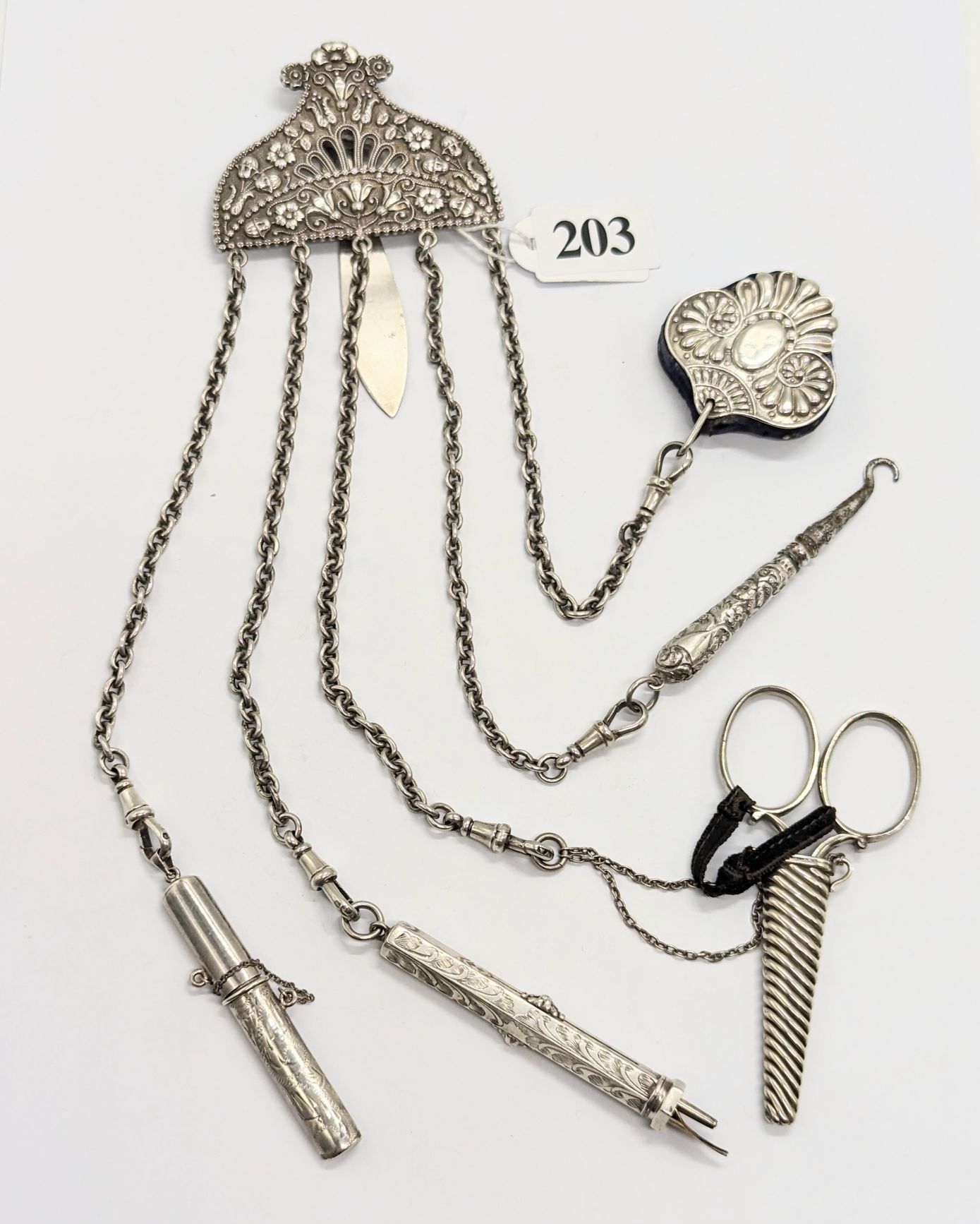Victorian Sterling Silver Chatelaine with Five Attachments, Birmingham ...