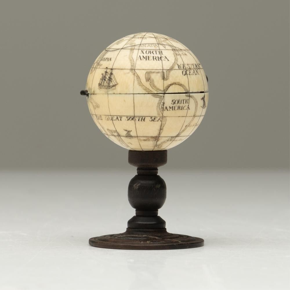 Antique Ivory Globe Compass: Scrimshaw Design, 9cm Height - Scrimshaw ...