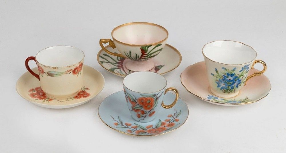 Australian Hand-Painted Teacups and Saucers, Featuring May Creeth ...