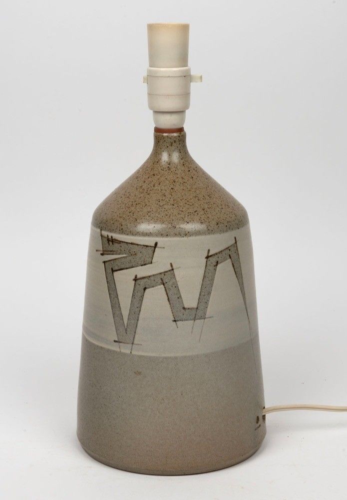 Ellis Stoneware Pottery Lamp Base with Geometric Design, Signed - Ellis ...