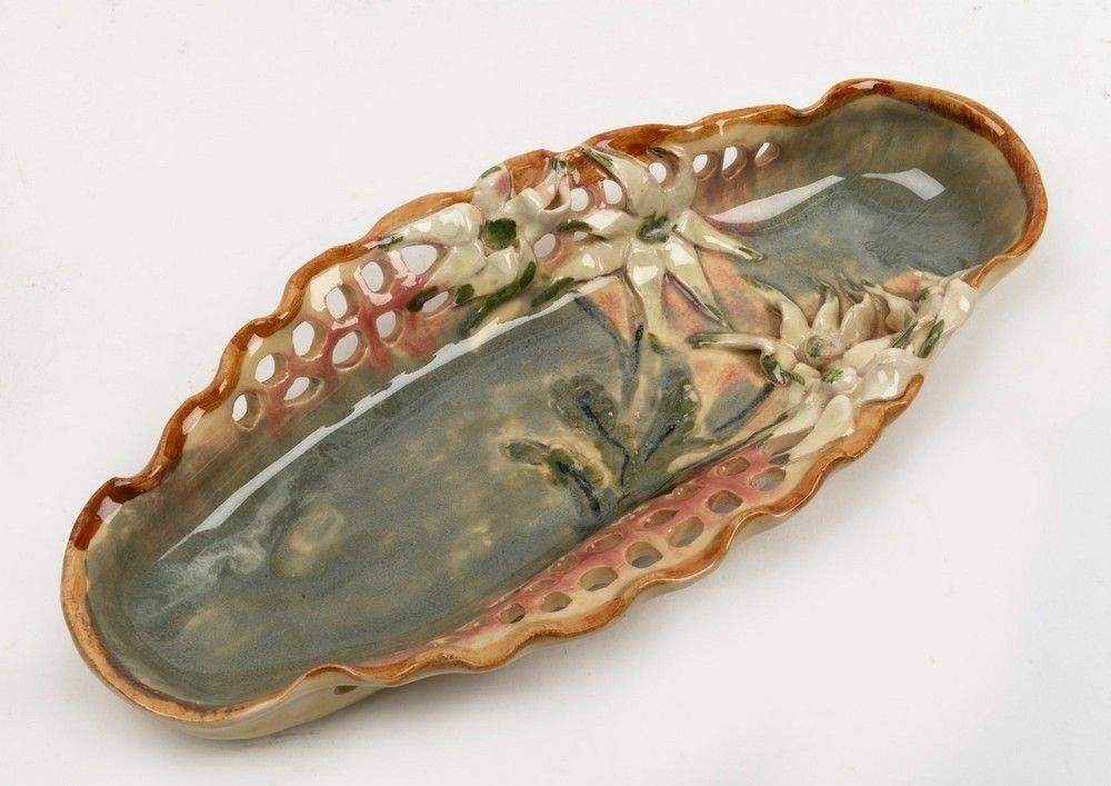 Pierced Pottery Dish with Flannel Flower Decoration by Castle Harris ...