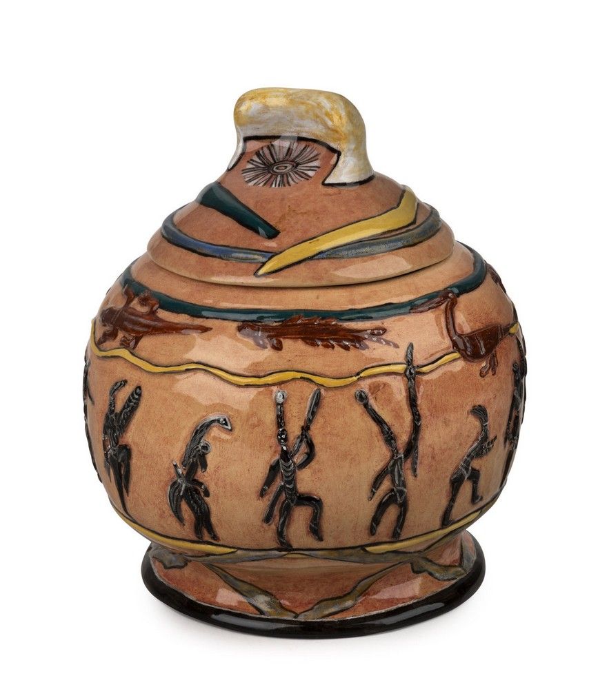 Pat Phillips Pink Pottery Jar with Aboriginal Dancing Figures ...