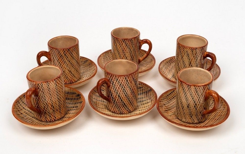 Cross Hatched Linear Coffee Cup and Saucer Set by Cooper - Cooper, Carl ...