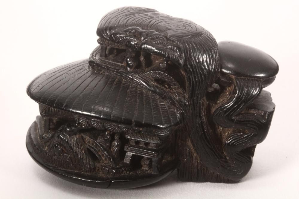 Meiji Period Ebony Netsuke: Shinkiro - Palace in Clam's Dream - Netsuke ...