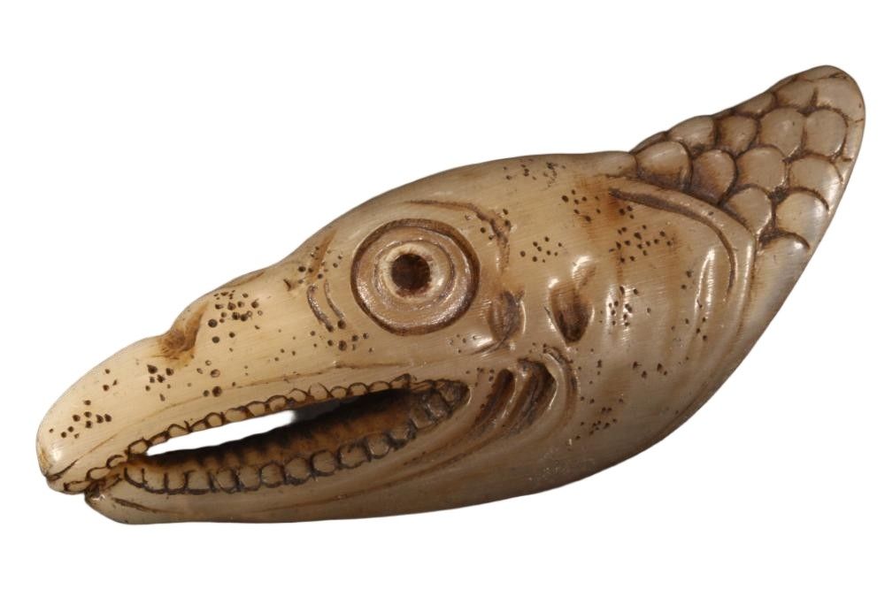 Japanese Horn Netsuke: Dried Salmon Head Carving, 6cm Length - Netsuke ...