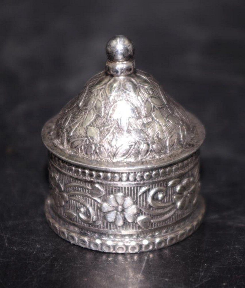 Engraved Silver Miniature Pill Box, 800 Marked, 3cm Diameter - Boxes ...