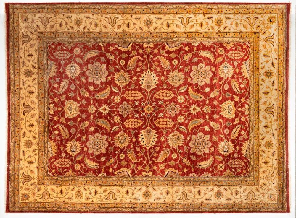 Indian Floral Rug with Cream Border - Rugs & Carpets - Textiles & Fabrics