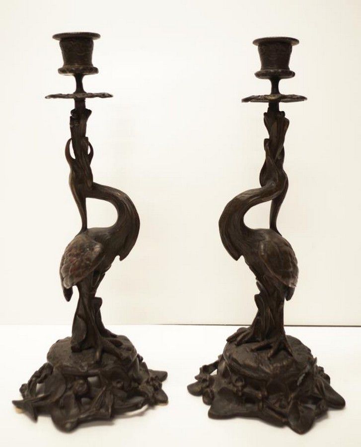 French Crane Candlesticks, 19th Century - Candelabra/Candlesticks ...
