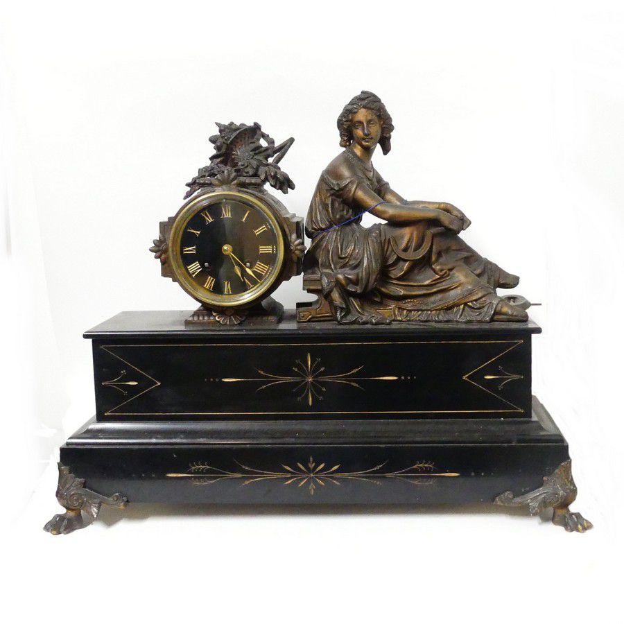 French Bronze Mantel Clock with Seated Female Figure - Clocks - Marble ...