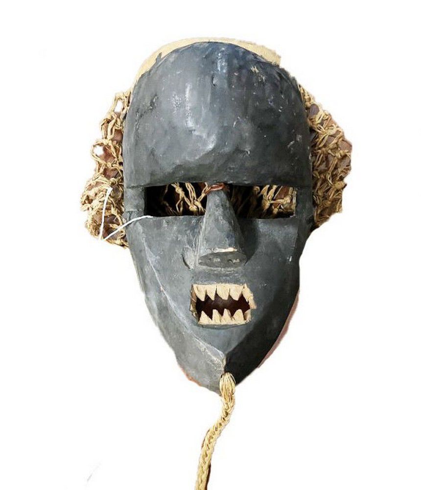 African Wooden Mask with Hairnet and Beard - 28cm - African - Tribal