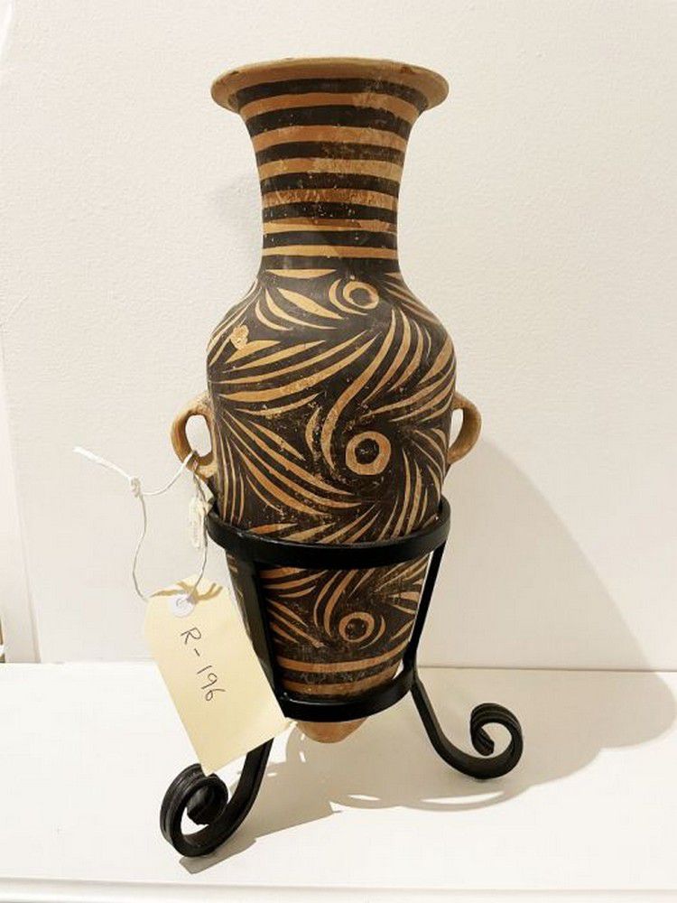 African Black Pottery Urn on Stand (69cm) - African - Tribal