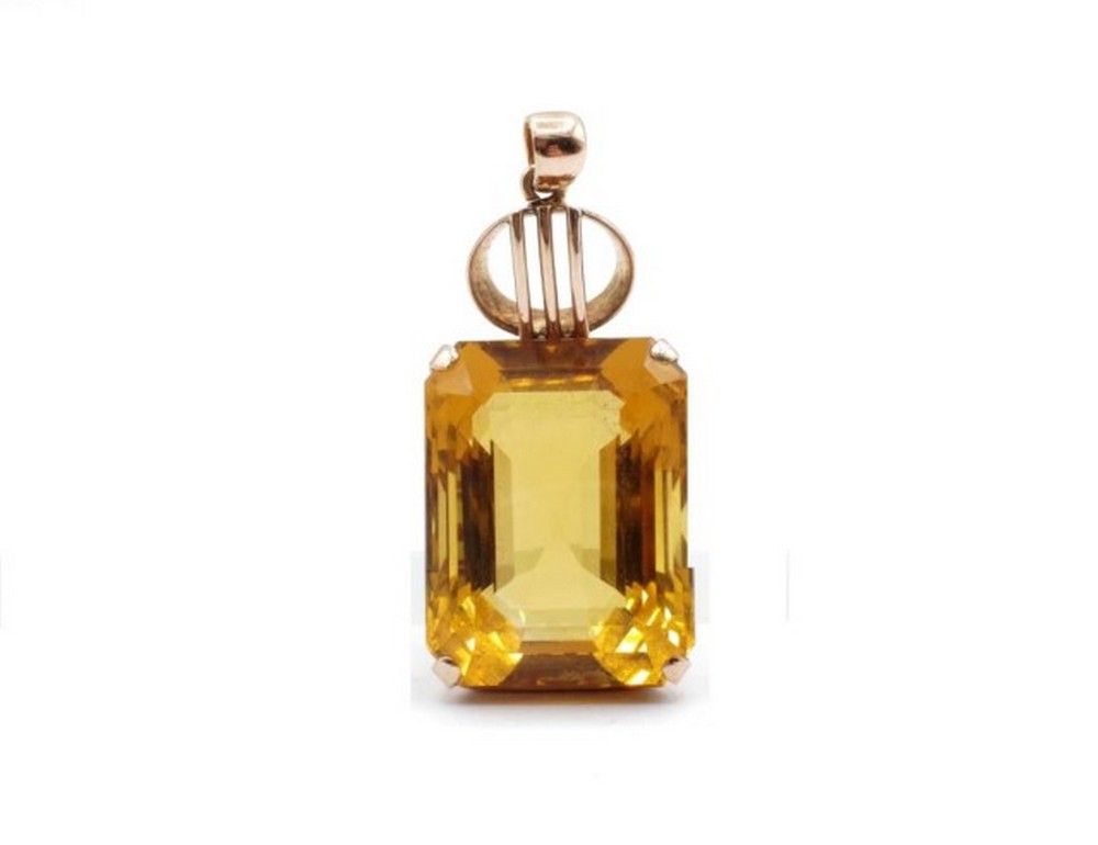 Large Citrine Pendant in Rose Gold, 46.00ct, 9ct Tests - Pendants ...