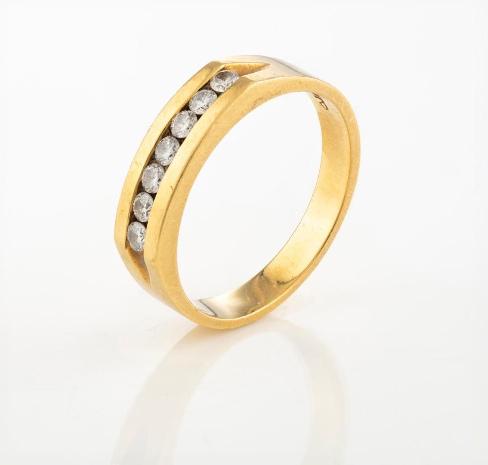 18ct Yellow Gold Ring with Seven White Diamonds, 8g Total - Rings ...
