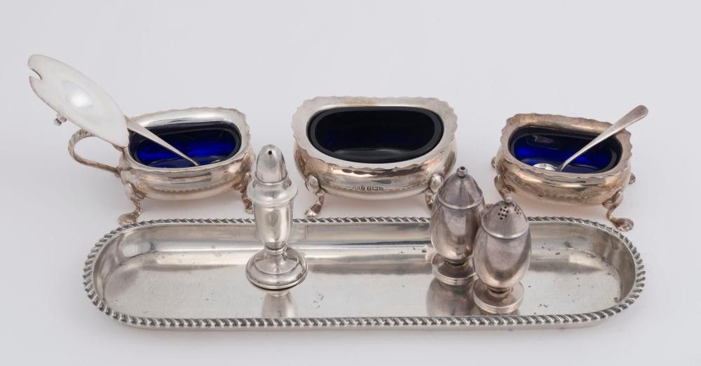 Silver Condiment Set with Tray - Condiment & Cruet Sets - Silver