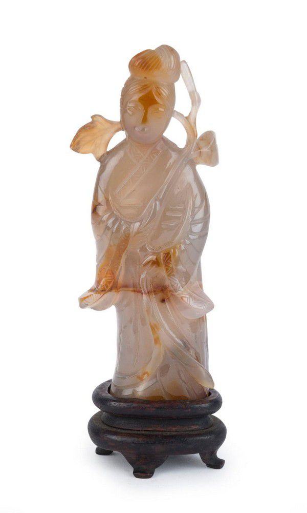 Qing Dynasty Jade Lady Holding Branch Statue - Jade - Oriental