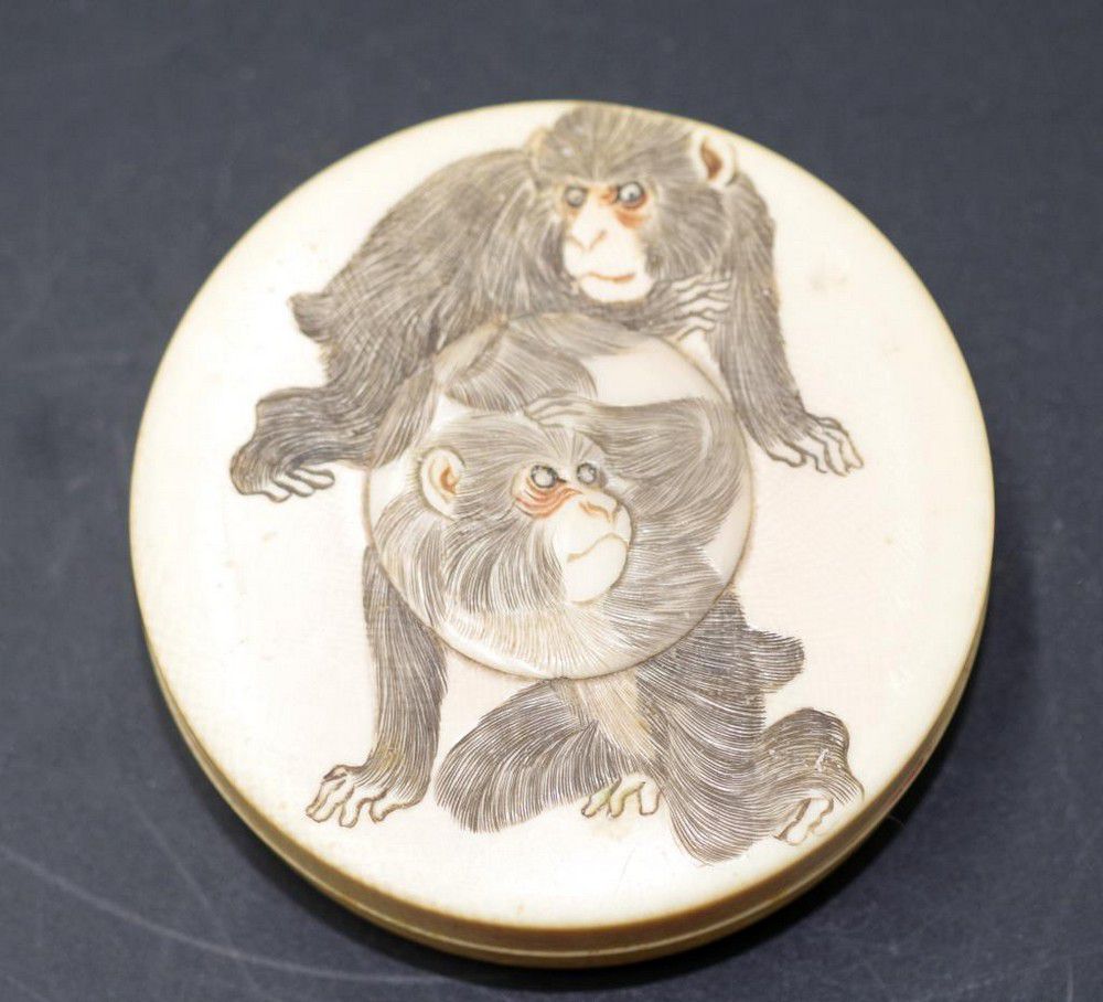 Japanese Ivory Monkey Trinket Box - Ivory - Oriental