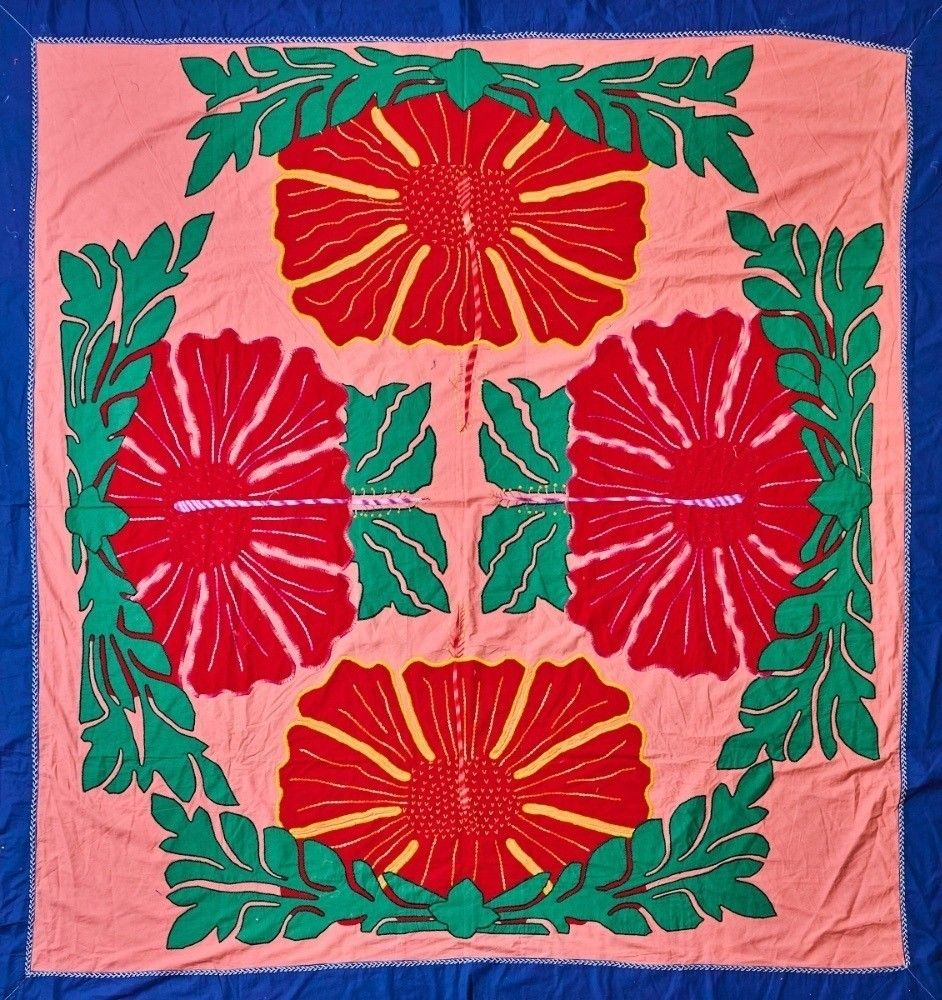 Cook Islands Tivaevae Manu Quilt: Hibiscus Flower Applique Masterpiece ...