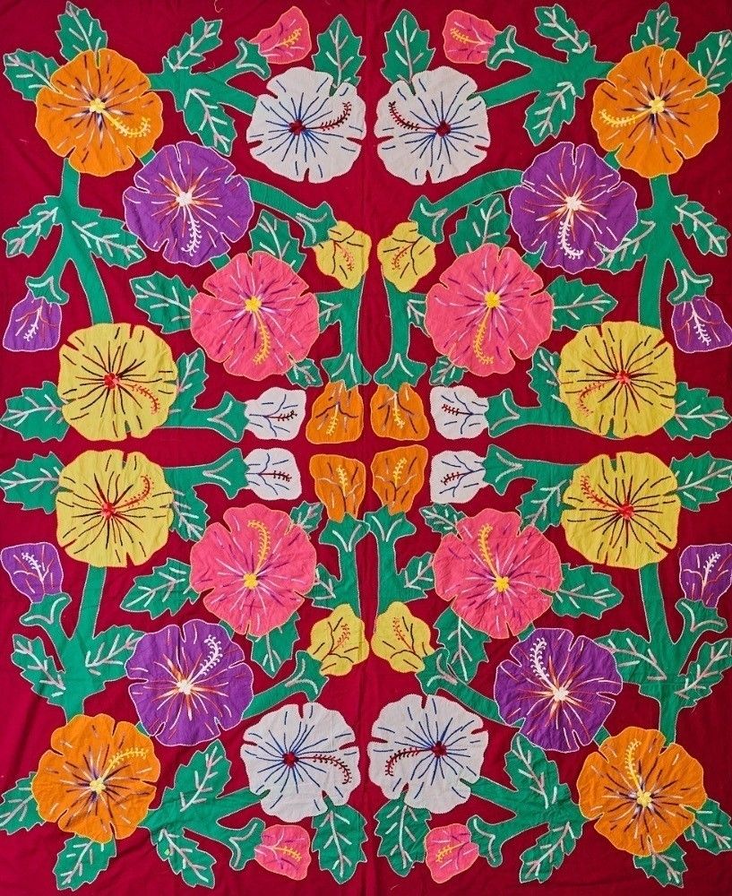 Vibrant Hibiscus Tivaevae Quilt from Cook Islands - S/E Asia, Oceania ...