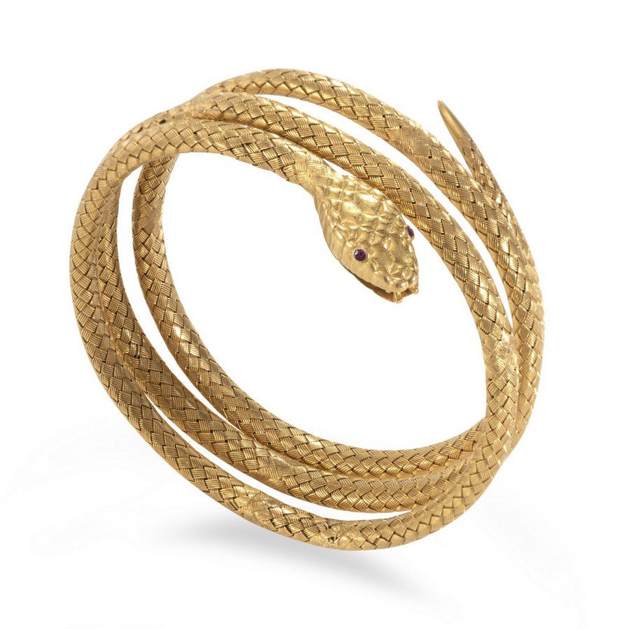 14ct Gold Snake Armlet with Ruby Eyes - 19.6gms - Rings - Jewellery