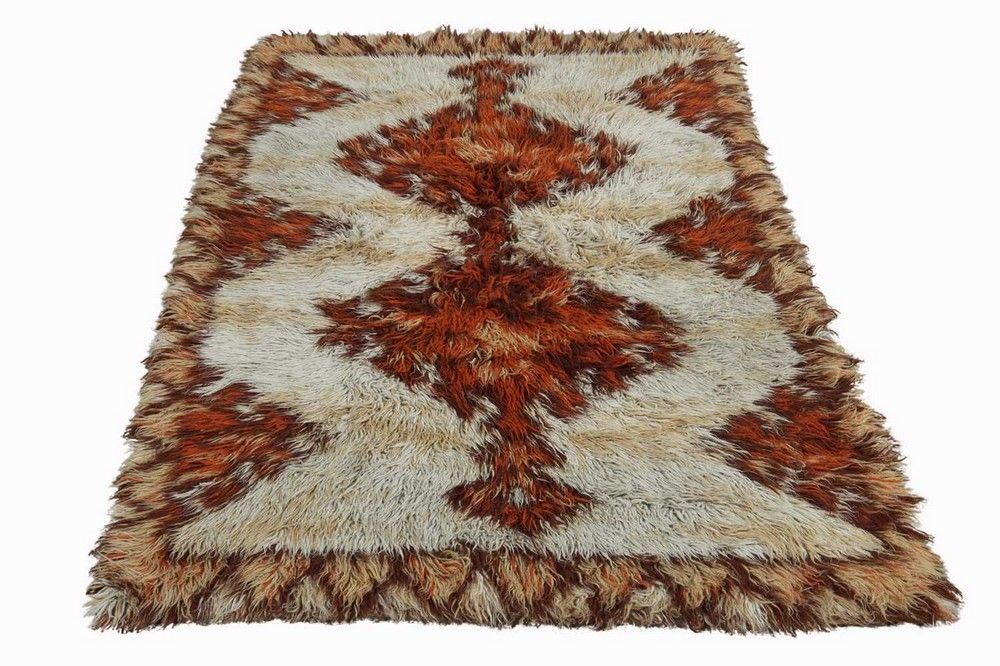 1970s Shag Pile Rug with Earthy Orange Diamond Pattern - Rugs & Carpets ...