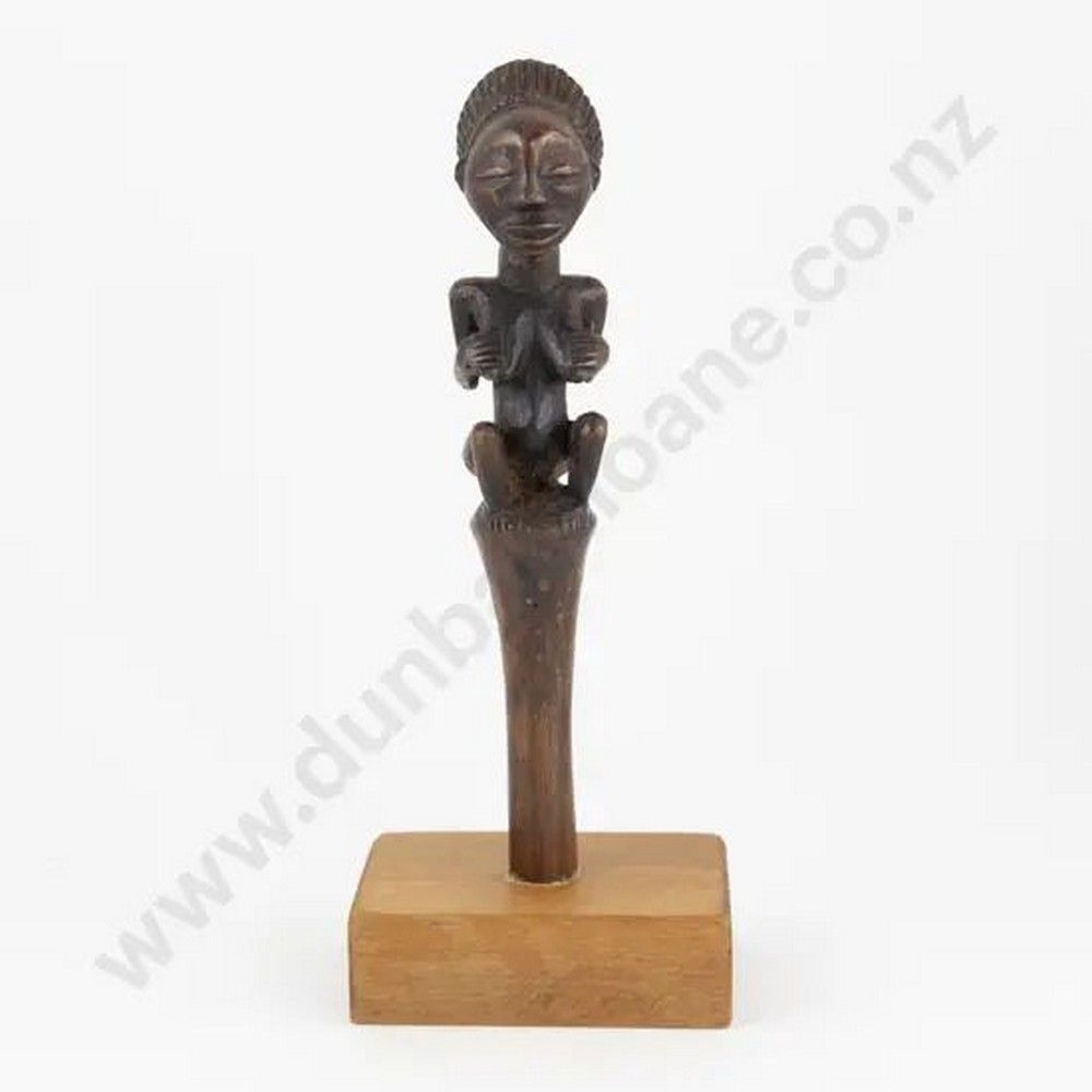 African Fly Whisk Handle on Wooden Base - 28cm Height - African - Tribal