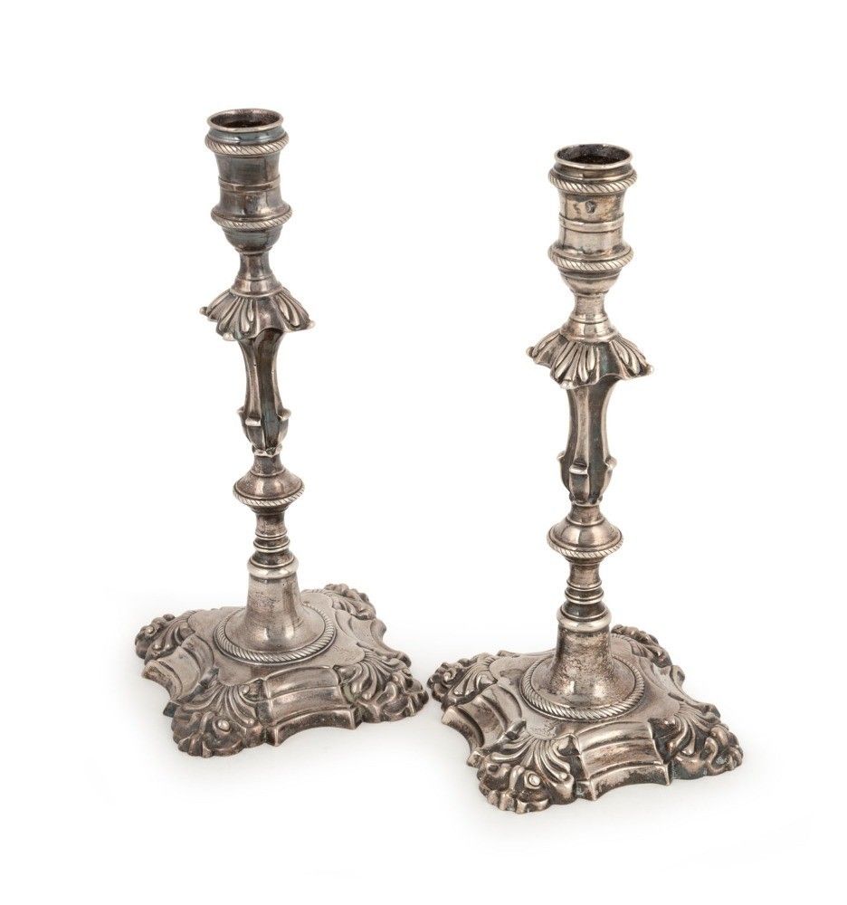 London-made Sterling Silver Candlesticks with Engraved Crests, circa ...