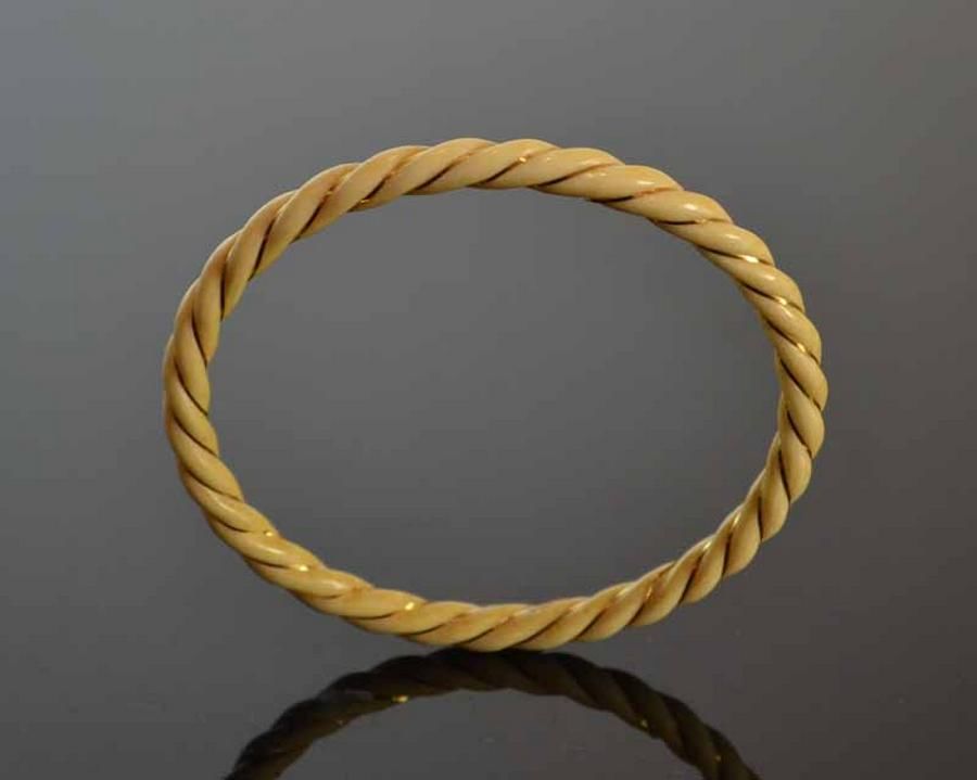 Vintage Ivory and Gold Carved Bangle - Bracelets/Bangles - Jewellery