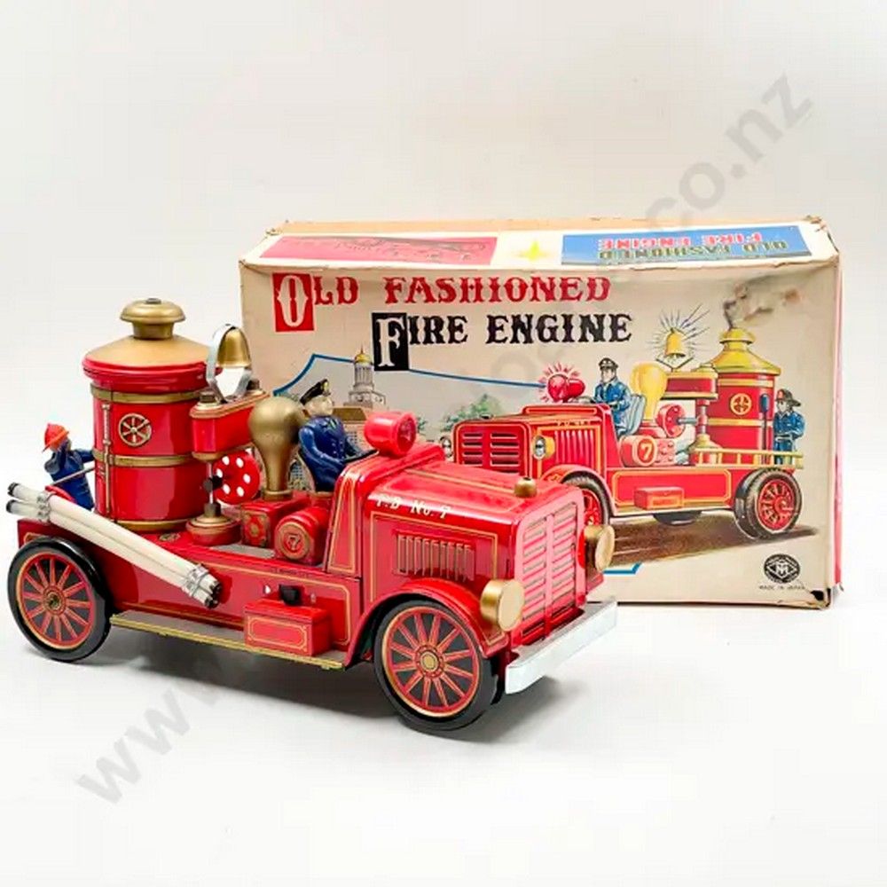Vintage Battery Operated Tinplate Old Fashioned Fire Engine Toy - Motor ...