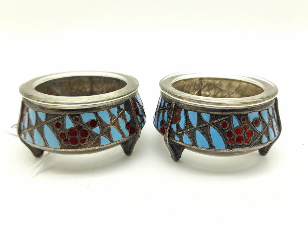 Enamel-decorated Russian salt cellars with glass inserts - Russian ...
