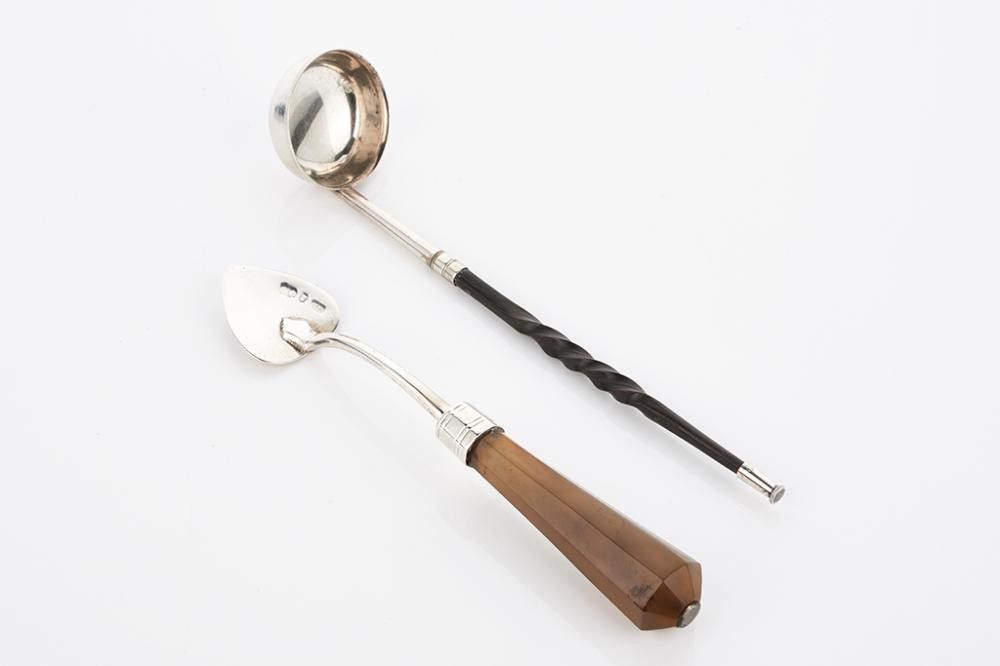 Georgian silver cheese scoop and whale-bone toddy ladle set - Flatware ...