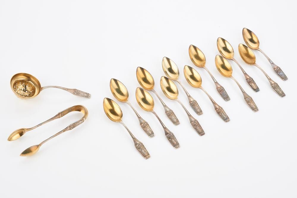 Parcel-Gilt Silver 14-Piece Tea Spoon Set in Retailer Case - Flatware ...