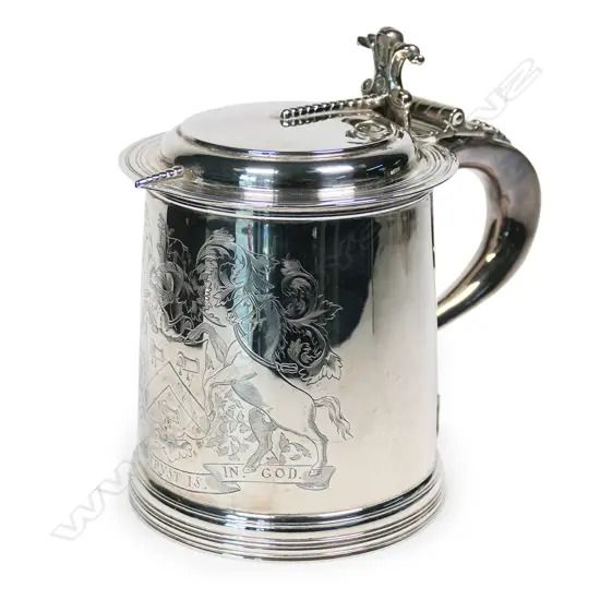 Victorian Silver Tankard with Coat of Arms and Commemorative Engraving ...