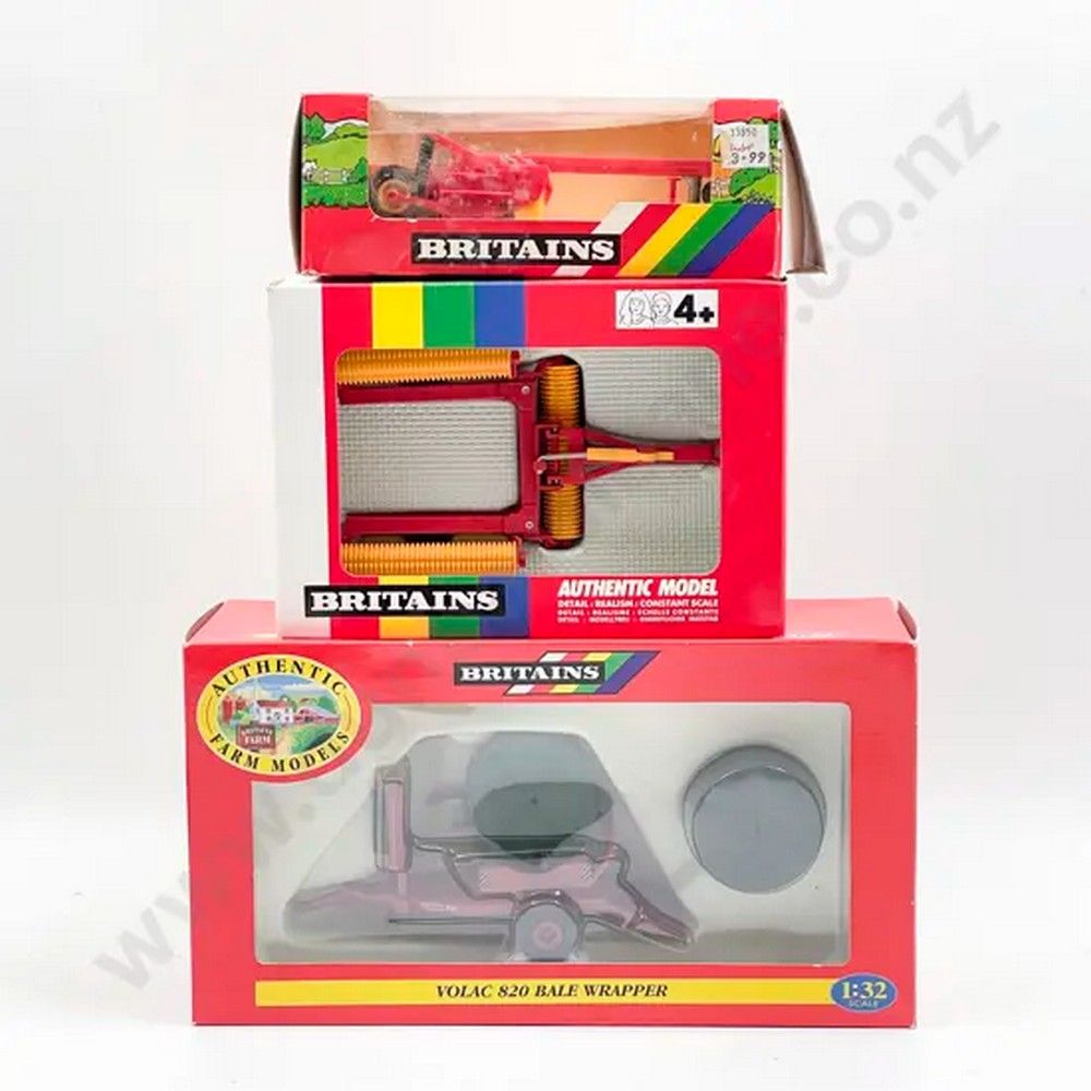 Britains Farm Machinery Collection: Bale Wrapper, Roller, Mower Boxed ...