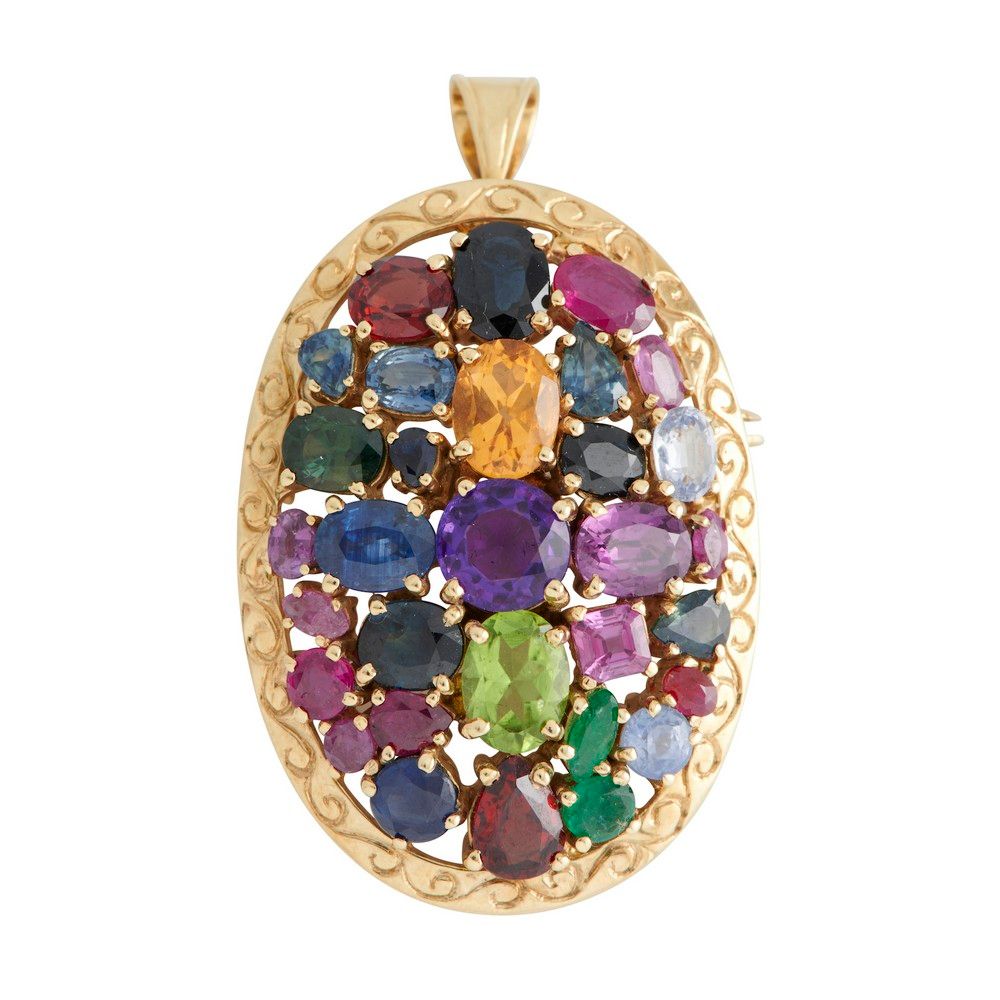 Multi-Coloured Gem Pendant in 18ct Gold, 20.4g - Pendants/Lockets ...