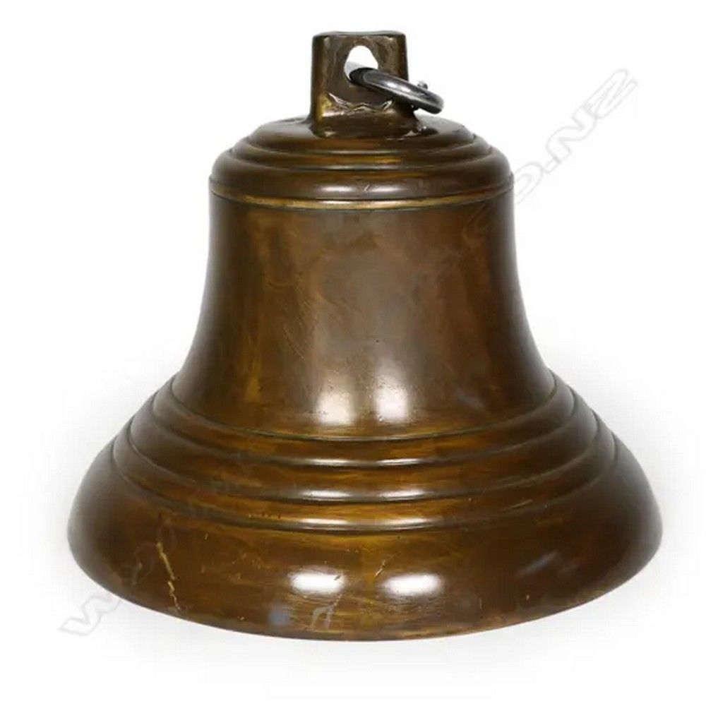 Vintage Large Bronze School Bell with Ribbed Flared Form - Bronze and ...