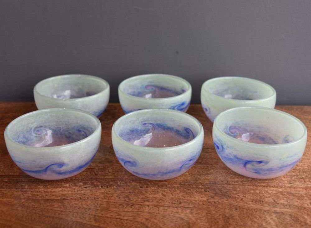 Monart Glass Condiment Bowls in Green and Pink Streaks - British - 20th ...