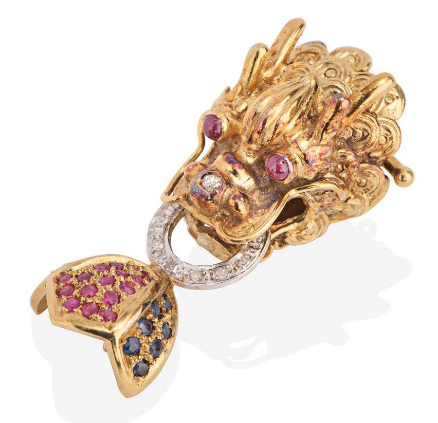Chinese Dragon Clasp with Precious Stones - Zother - Oriental