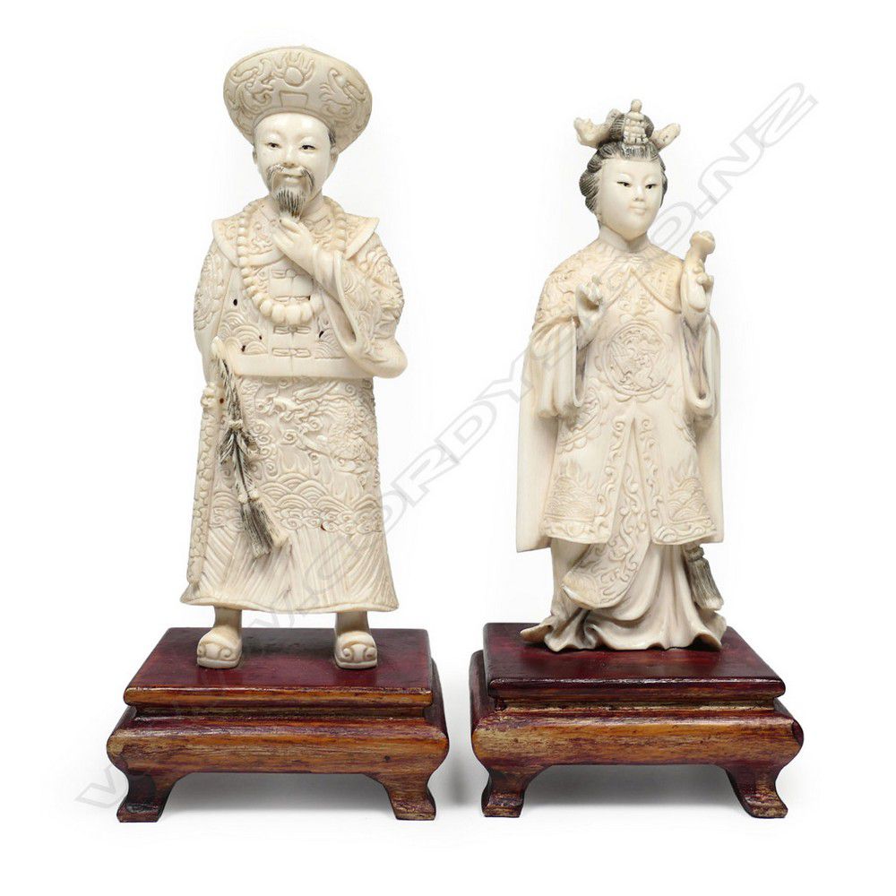 Chinese Ivory Emperor and Empress Figurines - Ivory - Oriental