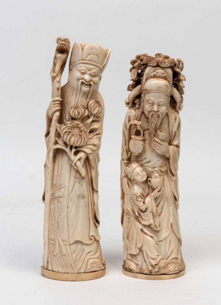 Pair of Ivory Figures with Wood Stands - Ivory - Oriental