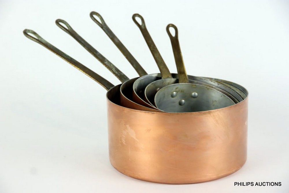 Copper Nesting Saucepan Set with Brass Handles - Copper - Metalware