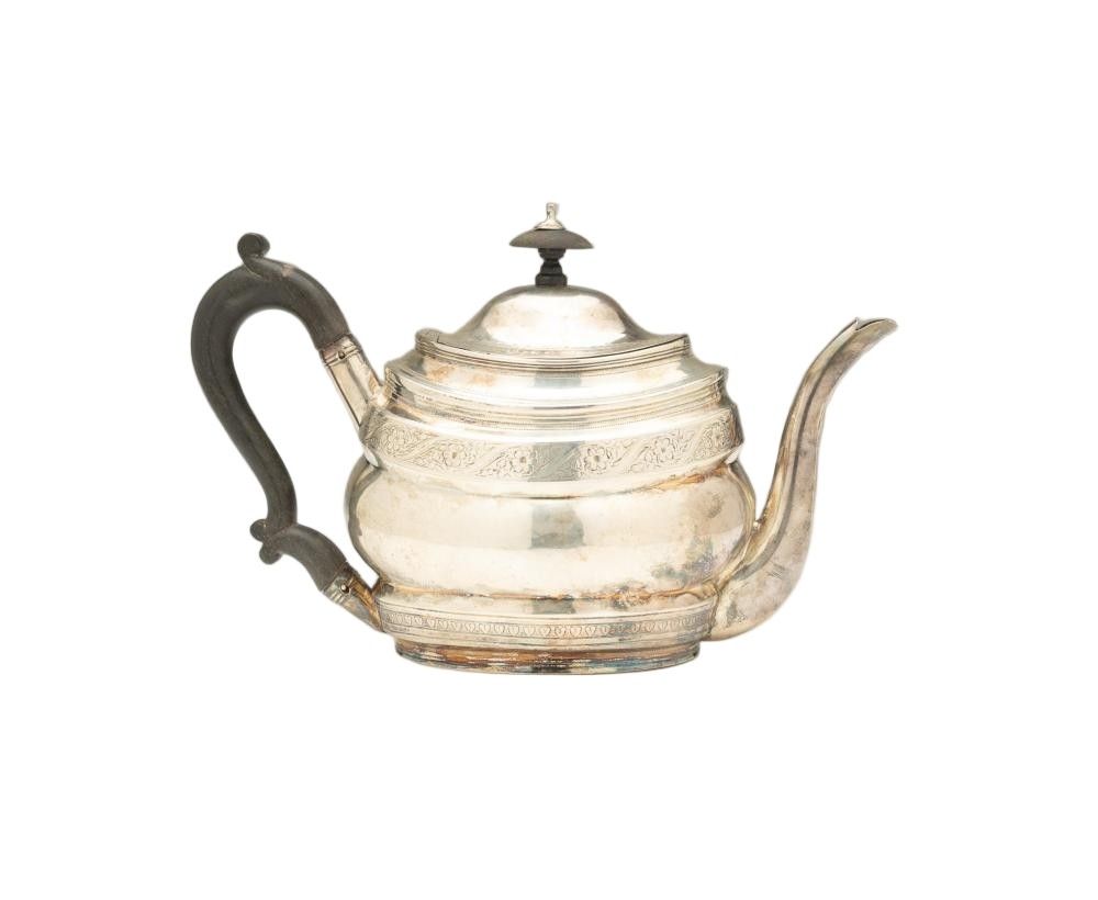 George III Sterling Silver Tea Pot with Bright Cut Decoration - Tea ...