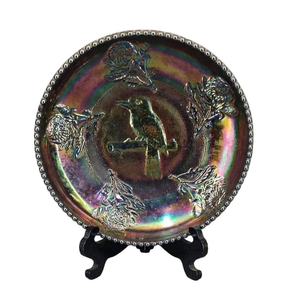 Crown Crystal Amethyst Carnival Glass Float Bowl with Kookaburra Center ...