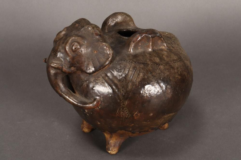 Khmer Stoneware Elephant Lime Pot with Inscribed Decoration - Ceramics ...