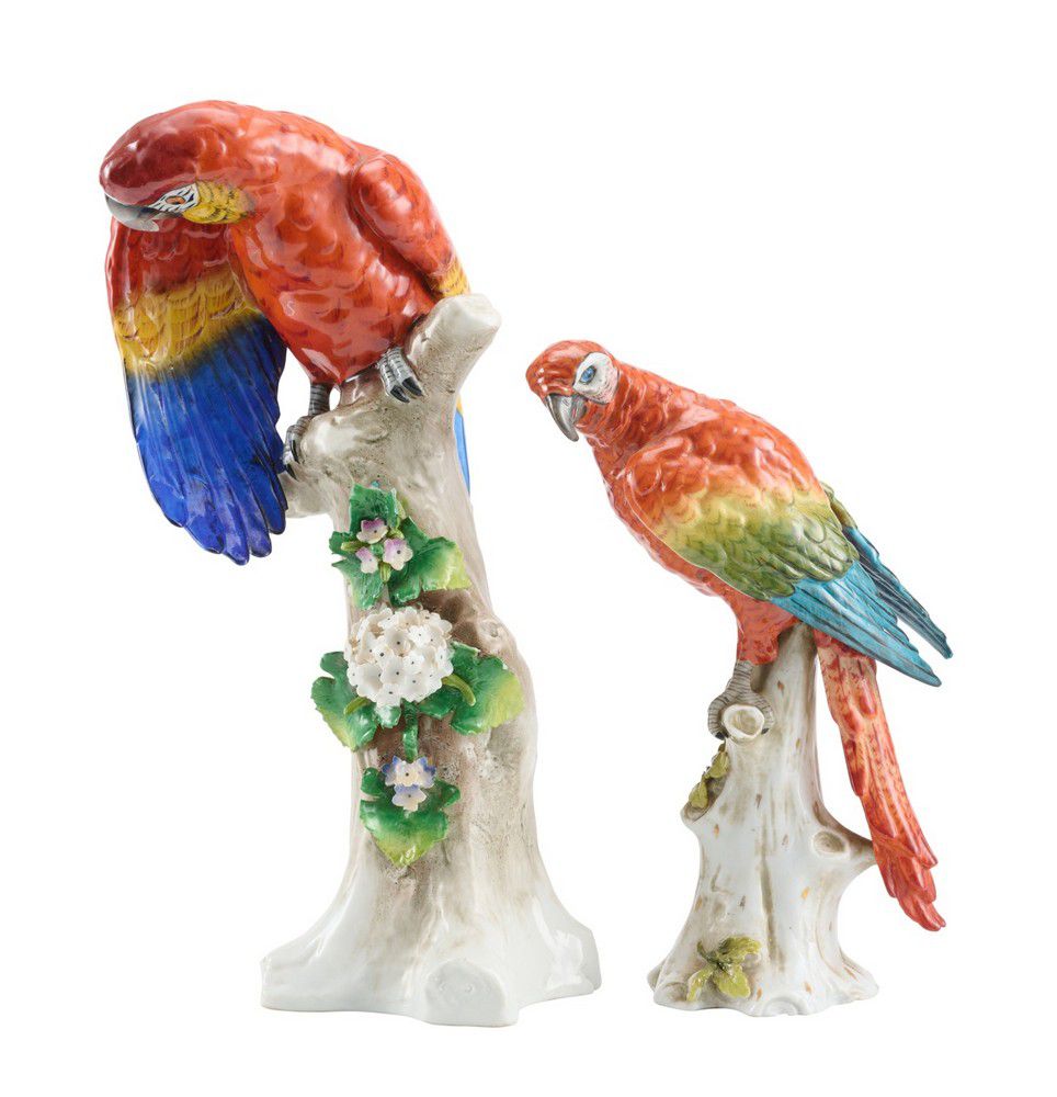 Italian porcelain parrot models on tree stumps - Zother - 20th Century ...