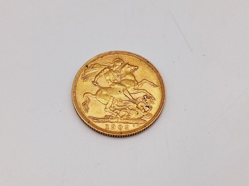 1909 Gold Sovereign with St. George and Dragon Design - Coins ...