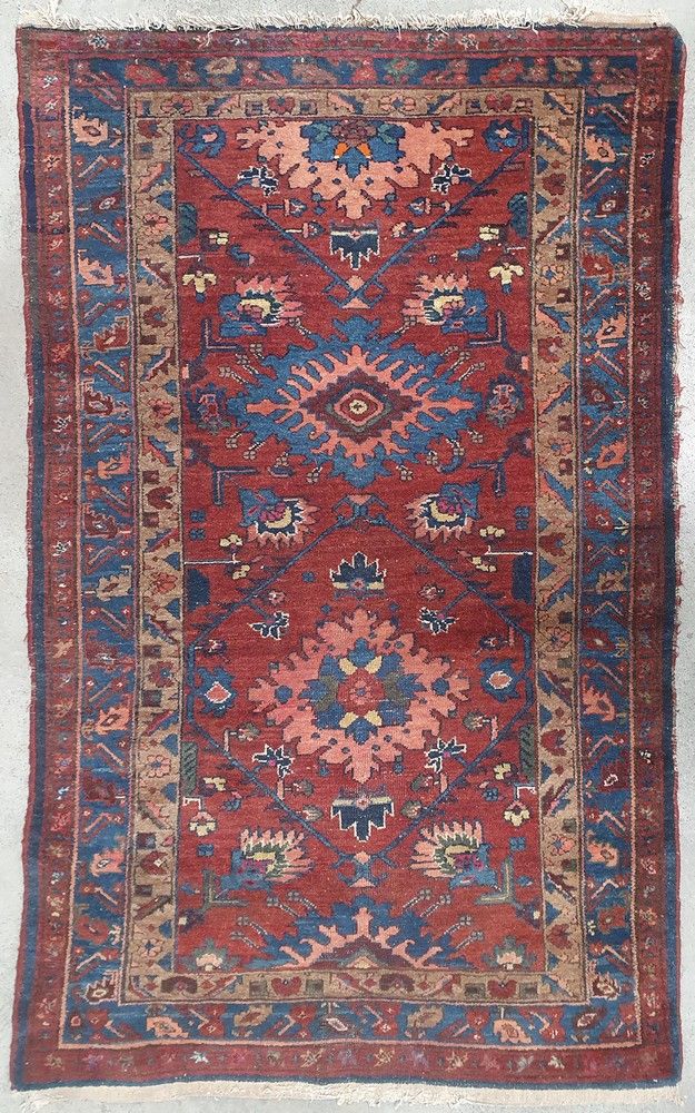 Burgundy Persian Rug with Stylised Flowers and Triple Borders - Rugs ...